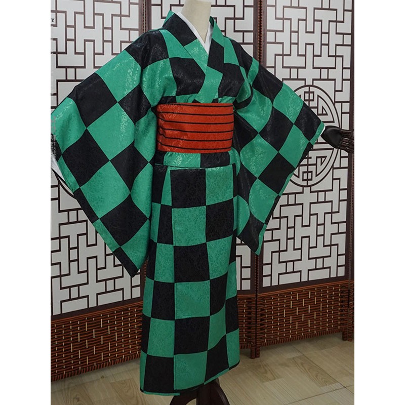 DEMON SLAYER KIMETSU NO YAIBA KAMADO TANJIRO Green Plaid Pattern Kimono ...