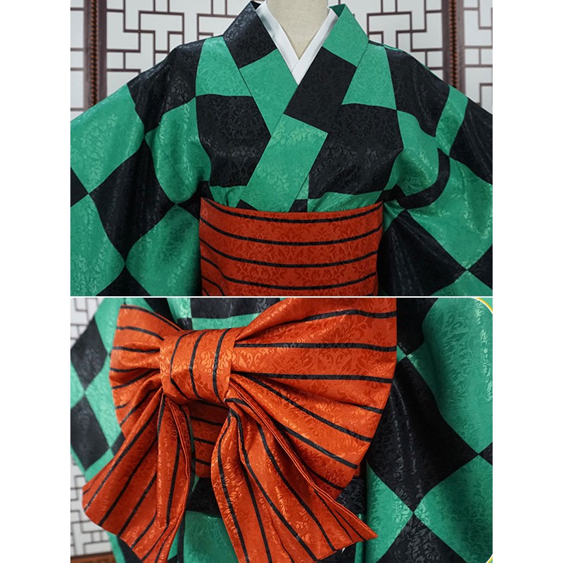 DEMON SLAYER KIMETSU NO YAIBA KAMADO TANJIRO Green Plaid Pattern Kimono ...